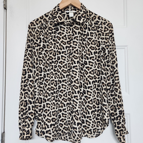 H&M | Tops | Hm Leopard Print Button Down Shirt S | Poshmark